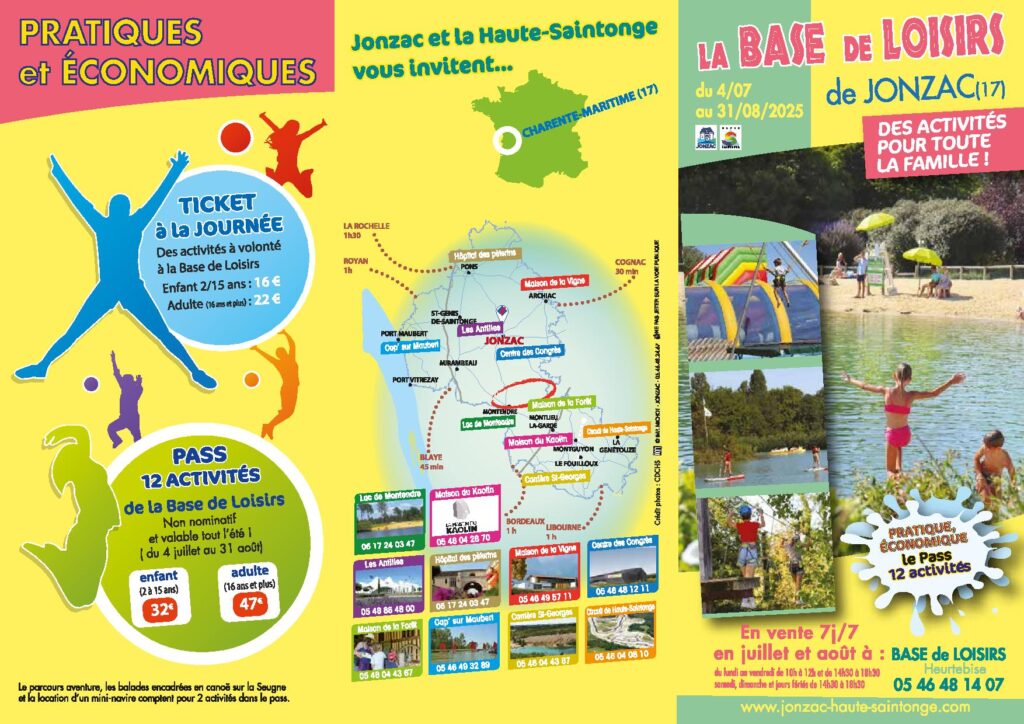 Activités d'été 2024 à la base de loisirs - Jonzac Haute Saintonge Tourisme